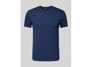 3616539441022 - - T-Shirt in meliertem Marineblau mit Markenlogo und normalem Schnitt