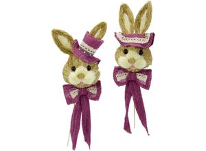 4019844796600 - Osterhase IGEA Blumenstecker Bast-Hasenkopf mit Schleife Dekofiguren Gr B H 10 cm x 38 cm lila (natur violett) Dekofiguren Dekofigur Tierfigur Ostern