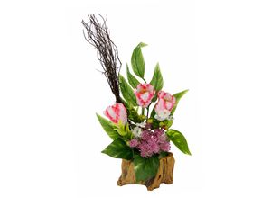 4019844704322 - Kunstblume IGEA Gesteck aus Tulpen rosa (weißrosa) B21cm H33cm L15cm Obermaterial 80% Polyester 20% Kunststoff Kunstpflanzen Mit Beiwerk im Topf in Holzoptik Unechte Tulpe Osterdeko Frühjahr