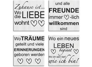 4058661287755 - Leinwandbild ARTLAND Wo die Liebe wohnt 1-4 Bilder Gr B H 20 cm x 20 cm Leinwandbild Sprüche & Texte quadratisch 4 St grau Bild Leinwandbild Leinwandbilder Bilder 4er Set verschiedene Größen