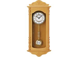 4037445130494 - Pendelwanduhr AMS W7013 16 braun (erlefarben) Wanduhren B H L 30cm x 10cm x 68cm Quarzuhr Holz- GlasgehäuseErleEsszimmerWohnzimmerMade in Germany