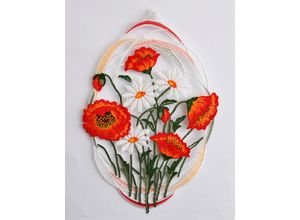 4028298291524 - Fensterbild STICKEREIEN PLAUEN Mohnblumen Fensterbilder Gr B L 22 cm x 31 cm rot Fensterdekoration Dekohänger mit echter Plauener Spitze Stickerei