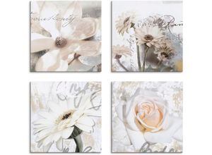 4062144354599 - Leinwandbild ARTLAND Magnolie Gerberas Rosen in Buchstaben Bilder Gr B H 20 cm x 20 cm Leinwandbild Blumen quadratisch 4 St weiß Bild Leinwandbild Leinwandbilder Bilder 4er Set verschiedene Größen