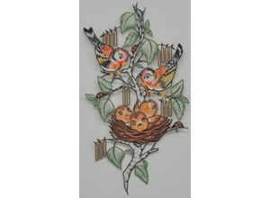 4028298001222 - Fensterbild STICKEREIEN PLAUEN Vogelnest Fensterbilder Gr B L 21 cm x 38 cm bunt (grün braun weiß) Fensterdekoration Dekohänger