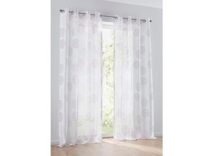 4016478094591 - Vorhang KUTTI Bella Gardinen Gr 175 cm Ösen 135 cm rosa (grau rosé weiß) Landhaus Gardinen Gardine Gardine halbtransparent Ausbrenner bedruckt Baumwolle-Polyester