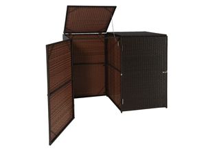 4057651542898 - 2er-Mülltonnenverkleidung MCW-E25 Mülltonnenbox Mülltonnenabdeckung Poly-Rattan 2x120l ~ braun