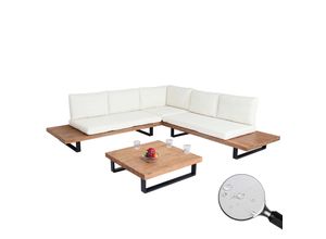 4057651566948 - Garten-Garnitur MCW-H54 Garnitur Sitzgruppe Lounge-Set Spun Poly Akazie Holz FSC Alu ~ hellbraun Polster cremeweiß