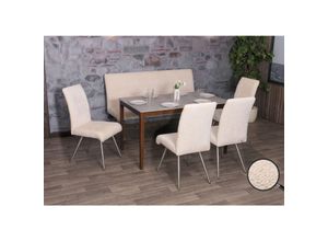 4057651690483 - Esszimmer-Set MCW-G55 4er-Set Stuhl + Sitzbank 160cm Edelstahl gebürstet Stoff Textil Chenille ~ creme