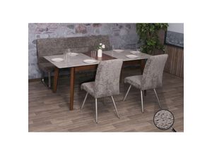 4057651691091 - Esszimmer-Set MCW-G55 2er-Set Stuhl + Sitzbank 180cm Edelstahl gebürstet Stoff Textil Chenille ~ dunkelgrau