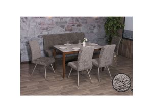 4057651690933 - Esszimmer-Set MCW-G55 4er-Set Stuhl + Sitzbank 160cm Edelstahl gebürstet Stoff Textil Chenille ~ dunkelgrau