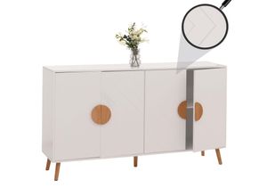 4057651705545 - Sideboard MCW-N89 Kommode Schrank Highboard Anrichte Fischgrätenmuster Melamin Holz 88x150x40cm ~ weiß