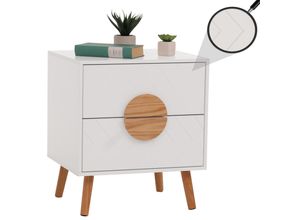 4057651705286 - Nachttisch MCW-N89 Kommode Beistelltisch Nachtschrank Schublade Fischgrätenmuster Melamin Holz 55x48x40cm ~ weiß