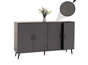 4057651705651 - Sideboard MCW-N89 Kommode Schrank Highboard Anrichte Fischgrätenmuster Melamin Holz 88x150x40cm ~ Marmor-Optik grau