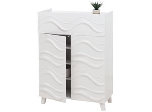 4057651704067 - Kommode MCW-N86 Schrank Sideboard Anrichte 3D-Wellen-Design Push-to-open Türen 107x76x36cm ~ weiß