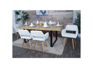 4057651875699 - 6er-Set Esszimmerstuhl MCW-A50 II Küchenstuhl Polsterstuhl Holz Stoff Textil Chenille (465g m²) MVG ~ creme