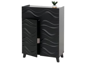 4057651704180 - Kommode MCW-N86 Schrank Sideboard Anrichte 3D-Wellen-Design Push-to-open Türen 107x76x36cm ~ schwarz
