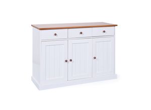 4010340214575 - FSC Sideboard Westerland 3 Türen und Schubladen Kiefer Massivholz weiss und sepia braun lackiert