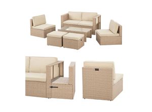 4262437180281 - Polyrattan Gartenmöbel Set Salou - Outdoor Lounge für 6 Personen wetterfest - Creme