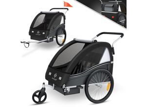 4255598305587 - KESSER® Kinderanhänger Fahrradanhänger Sport-RX 2 in 1 Joggerfunktion Kinderfahrradanhänger + 5-Punkt Sicherheitsgurt 360°-Vorderrad Jogger Buggy Fahrrad Anhänger für 1 bis 2 Kinder max 40kg