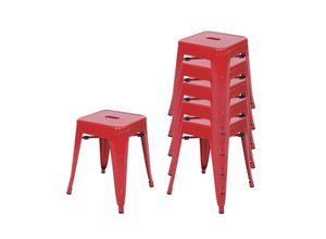 4057651168388 - 6er-Set Hocker MCW-A73 Metallhocker Sitzhocker Metall Industriedesign stapelbar ~ rot