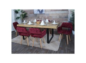 4057651875729 - 6er-Set Esszimmerstuhl MCW-A50 II Küchenstuhl Polsterstuhl Holz Stoff Textil Chenille (465g m²) MVG ~ bordeaux