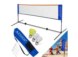 4260692710564 - KESSER® Badmintonnetz Tennisnetz 300cm 400cm 500 cm Federballnetz 3-Fach-Höhenverstellbar Set bestehend aus Netz 3x Feder- & Tennisball stabilem Eisen-Gestell Transporttasche Indoor & Outdoor