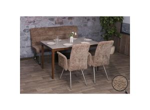 4057651870342 - Esszimmer-Set MCW-G55 2er-Set Stuhl mit Armlehne+Sitzbank 160cm Edelstahl gebürstet Stoff Textil Chenille ~ braun