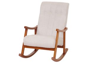 4057651705132 - Schaukelstuhl MCW-K10 Relaxsessel Holz MVG Stoff Textil Chenille (465g m²) ~ creme Gestell Walnuss-Optik