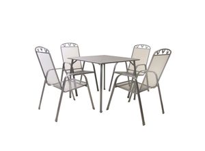 4005437025981 - Greemotion Gartenmöbelset Set Toulouse eckig 4x Stuhl 1x Tisch Grau Metall