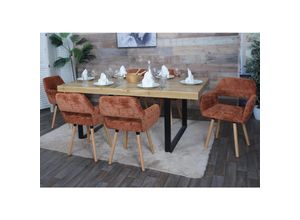 4057651875606 - 6er-Set Esszimmerstuhl MCW-A50 II Küchenstuhl Polsterstuhl Holz Stoff Textil Chenille (465g m²) MVG ~ terrakotta