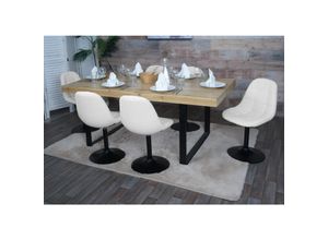 4057651807218 - 6er-Set Esszimmerstuhl MCW-A60 Küchenstuhl Stuhl Drehstuhl Stahl MVG Stoff Textil Bouclé (450g m²) ~ beige