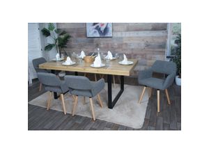 4057651902388 - 6er-Set Esszimmerstuhl MCW-A50 II Stuhl Küchenstuhl Polsterstuhl Holz Stoff Textil Bouclé (450g m²) MVG ~ dunkelgrau