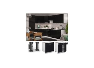 4066731458264 - Schubunterschrank Fame-Line Weiß Schwarz gestreift 80 cm mit Arbeitsplatte Marmor-Weiß