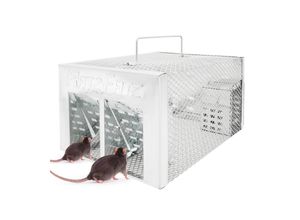 4260397848777 - RatzFatz Lebendfalle Mausefalle mit Doppeltür aus Stahl und Eisen30×22×15cm für Wühlmäuse Hamster Meerschweinchen Mäuse Ratten