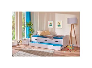 4010340209243 - - Ulli Einzelbett 90x200 Bett einschließlich Lattenrost 3 kleine und 1 grosse Schublade Gästebett weiss