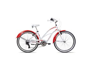 4250585409491 - Chrisson Sandy Beachcruiser 26 Zoll Damen Herren 155 - 170 cm Fahrrad 6 Gang weiß rot 41 cm