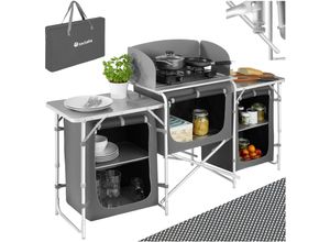 4061173017178 - tectake® - Campingküche 172x52x104cm - klappbar - abschließbare Fächer - stabile Arbeitsflächen - inkl Windschutz - grau