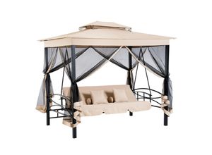 4250871252480 - Hollywoodschaukel 3-Sitzer mit Seitenwänden und Liegefunktion 256 x 172 x 248 cm (LxBxH) Schaukelbank Gartenschaukel mit Pavillon 3-Sitzer