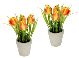 4019844789923 - Kunstblume IGEA Tulpe Kunstpflanzen Gr B H L 10 cm x 19 cm x 10 cm 2 St orange Kunst-Blumen Im Keramiktopf 2er Set