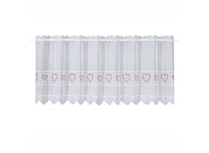 4007863621331 - Scheibengardine Love Gardinen Gr 45 cm Durchzuglöcher 150 cm rot Scheibengardinen transparent Gardine HxB 45x150 mit feinem Stickdesign