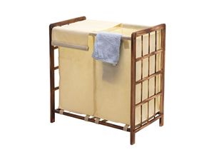 4057651492094 - Wäschesammler MCW-B60 Laundry Wäschebox Wäschekorb Massiv-Holz 2 Fächer 60x60x33cm 68l ~ braun Bezug creme