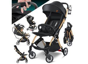 4255598333191 - KIDIZ® Kinderwagen Premium Kinderbuggy klappbar Liegebuggy Sportwagen Faltbar 360°Räder 5-Punkt Gurt Inkl Getränkehalter & Regenabdeckung verstellbare Rückenlehne & Sonnenverdeck