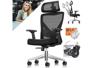 4255598338646 - KESSER® Bürostuhl mit verstellbaren Armlehnen Drehstuhl mit Lendenwirbelstütze Rückenschonend Schreibtischstuhl ergonomisch mit Kopfstütze Office Chair Wippfunktion bis 125° mit 5x Gummirollen