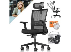 4255598338691 - KESSER® Bürostuhl mit verstellbaren Armlehnen Drehstuhl mit Lendenwirbelstütze Rückenschonend Schreibtischstuhl ergonomisch mit Kopfstütze Office Chair Wippfunktion bis 125° mit 5x Gummirollen