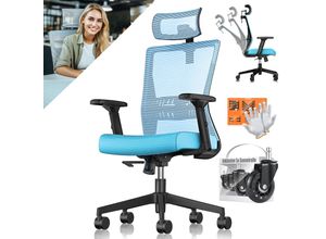4255598338714 - KESSER® Bürostuhl mit verstellbaren Armlehnen Drehstuhl mit Lendenwirbelstütze Rückenschonend Schreibtischstuhl ergonomisch mit Kopfstütze Office Chair Wippfunktion bis 125° mit 5x Gummirollen