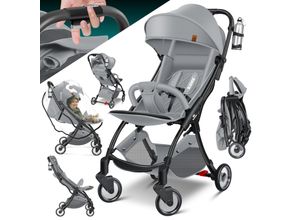 4255598333221 - KIDIZ® Kinderwagen Premium Kinderbuggy klappbar Liegebuggy Sportwagen Faltbar 360°Räder 5-Punkt Gurt Inkl Getränkehalter & Regenabdeckung verstellbare Rückenlehne & Sonnenverdeck