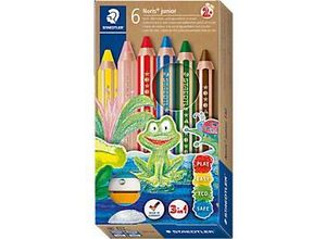 4007817029183 - STAEDTLER Hexagonal-Buntstift buddy 6er Kartonetui +Spitzer Der ideale erste Kinderbuntstift! 760cm (3) 1 Bunt- Wachsmal - 1 Stück (140 C6)