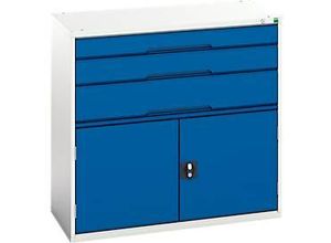 5039350154236 - Schubladenschrank verso 3 Schübe bis 75 kg je Schub Flügeltür Vollauszug B 1050 x T 550 x H 1000 mm Stahlblech Grau-Blau