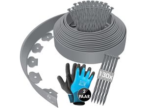 4255598314206 - KESSER® Flexible Rasenkante aus Kunststoff Länge 10m Höhe 5cm mit 50 Erdanker + Handschuhe Beeteinfassung Beetumrandung Beetbegrenzung Mähkante Pflastersteine Palisade