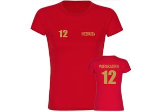4068859591816 - multifanshop Damen T-Shirt - Wiesbaden - Trikot Nummer 12 gold - Druck gold metallic - Frauen
